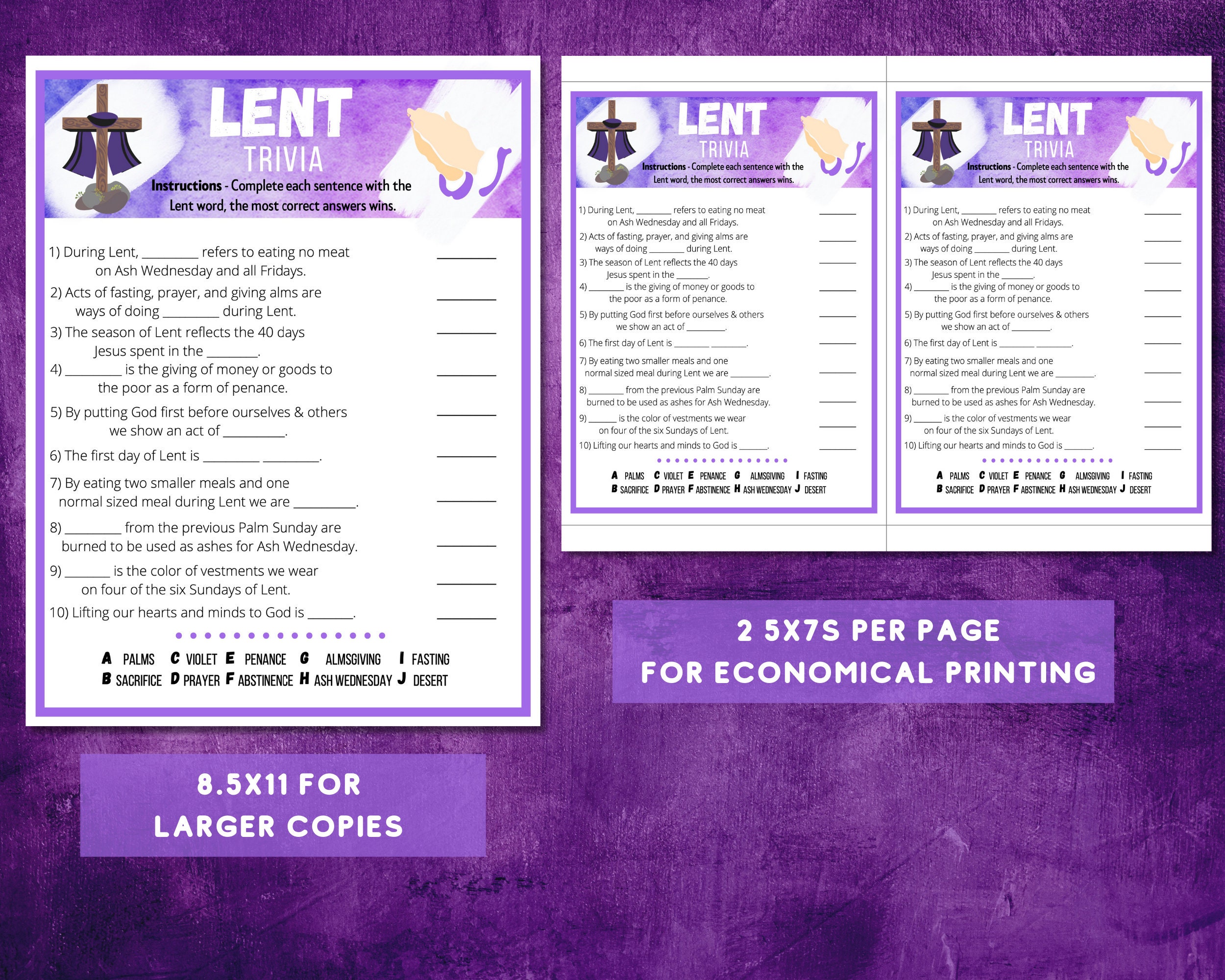 Lenten Trivia Game Kids or Adults Lent Party Game Lent - Etsy