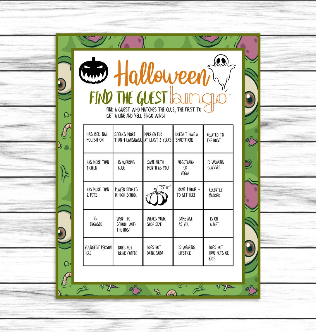 Halloween Find the Guest Bingo, Ice Breaker Party Game, for Adults Kids ...