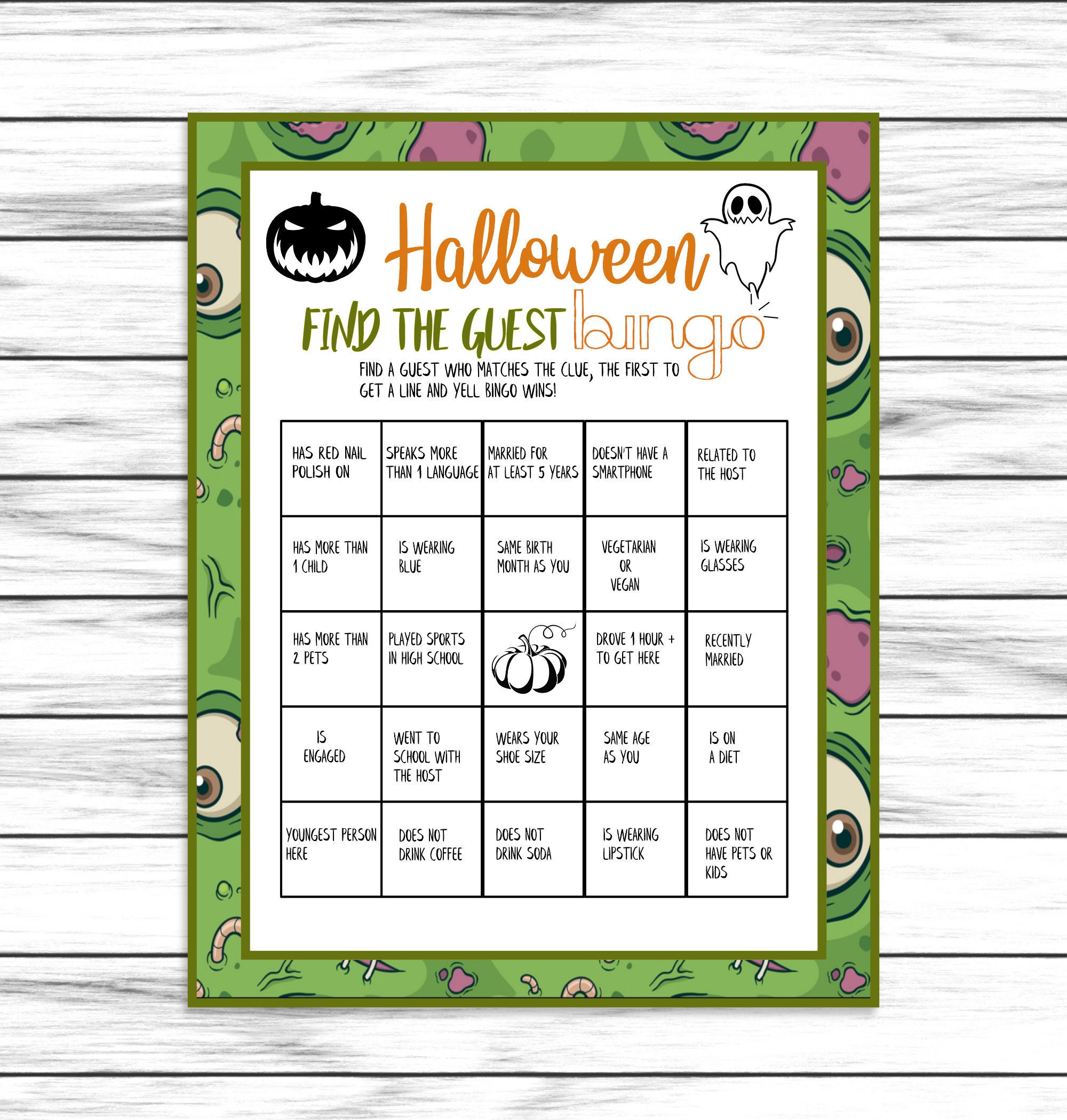 Halloween Find the Guest Bingo, Ice Breaker Party Game, for Adults Kids ...