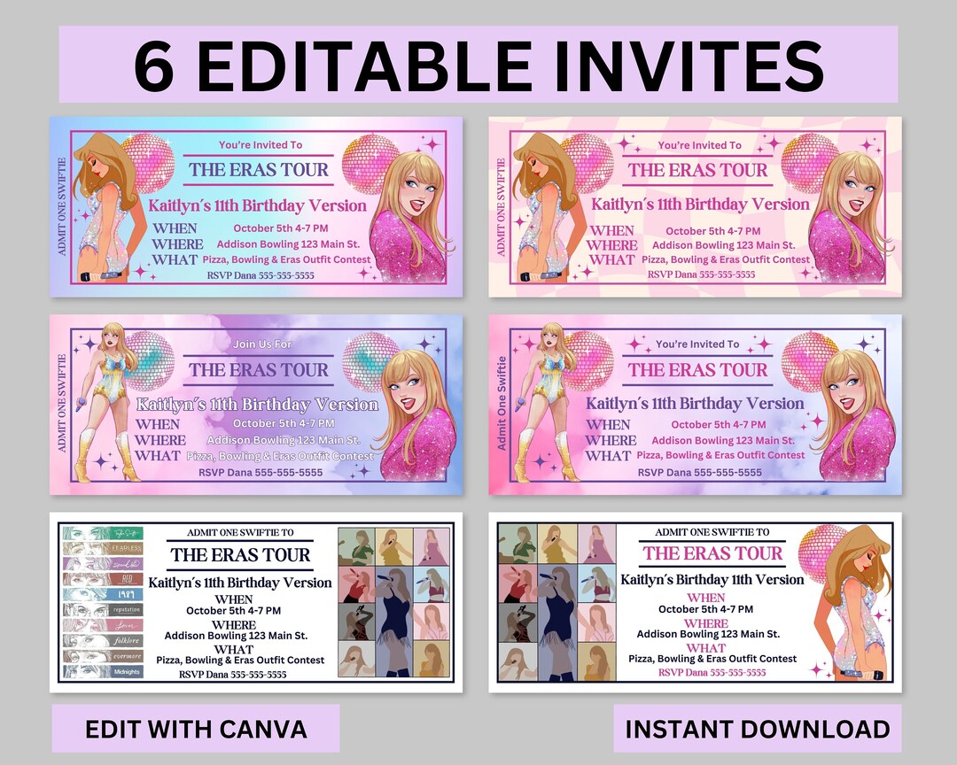 Editable Taylor Era Birthday Party Ticket Stub Digital Printable ...