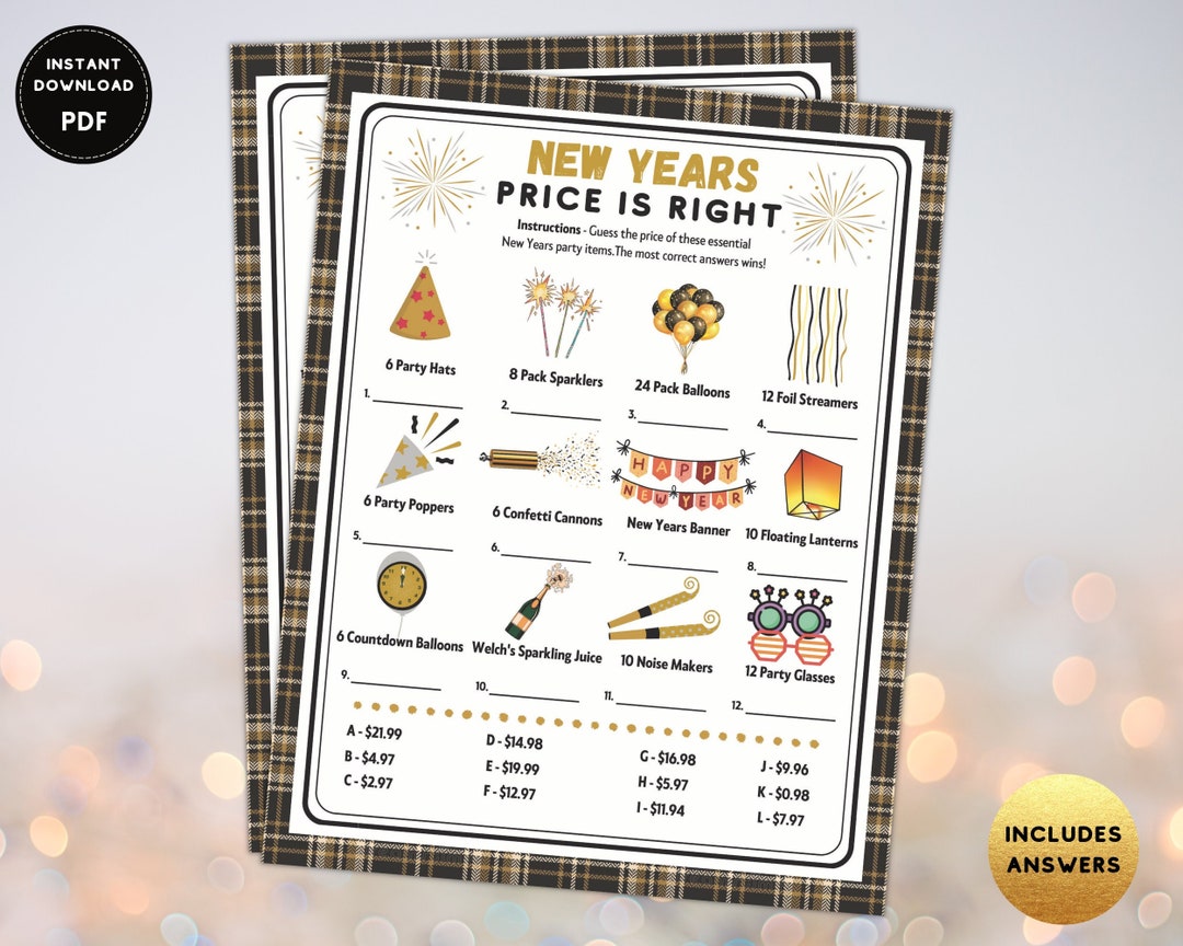 Price is Right New Years Eve Party Game, Fun Printable NYE Guess the ...