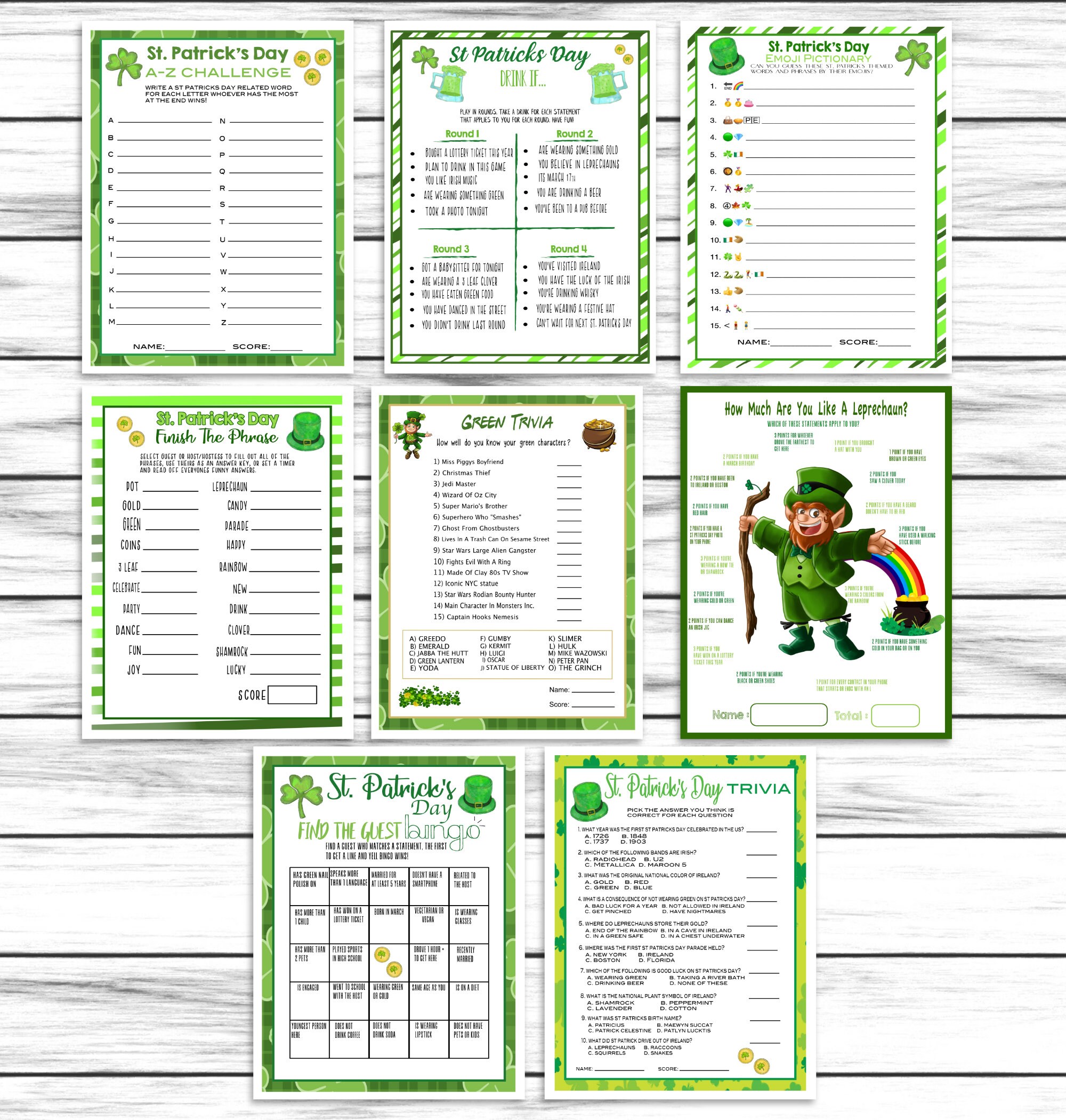 14 St Patricks Day Printable or Virtual Party Games Trivia | Etsy