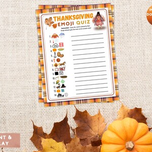 Emoji Pictionary Printable Thanksgiving Game, Virtual Turkey Day Trivia ...