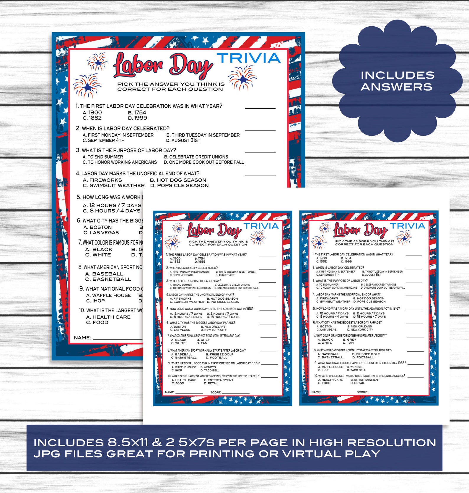 Labor Day Trivia Game, Party Game, Labor Day Party Game, Labor Day ...