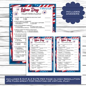 Labor Day Trivia Game, Party Game, Labor Day Party Game, Labor Day ...