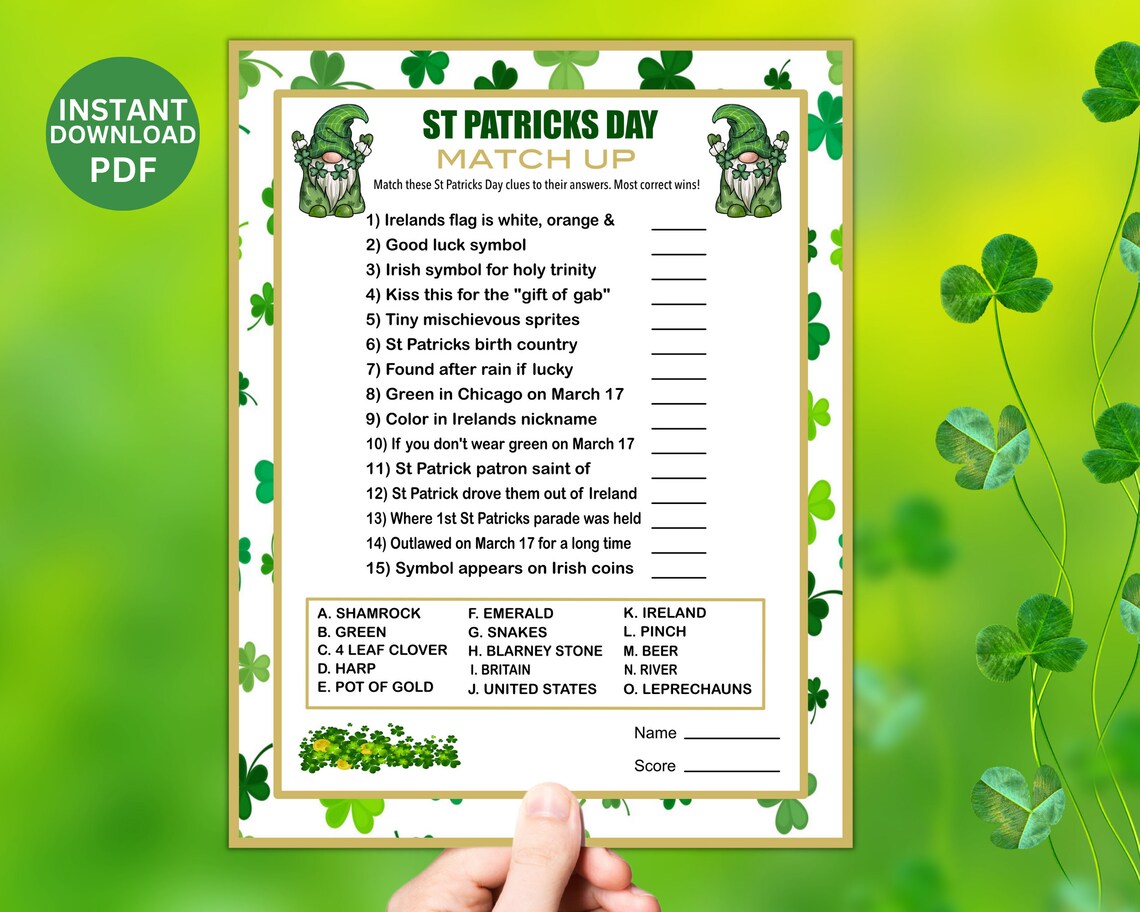 St Patricks Day Trivia Matching Game St Patricks Day Game St - Etsy