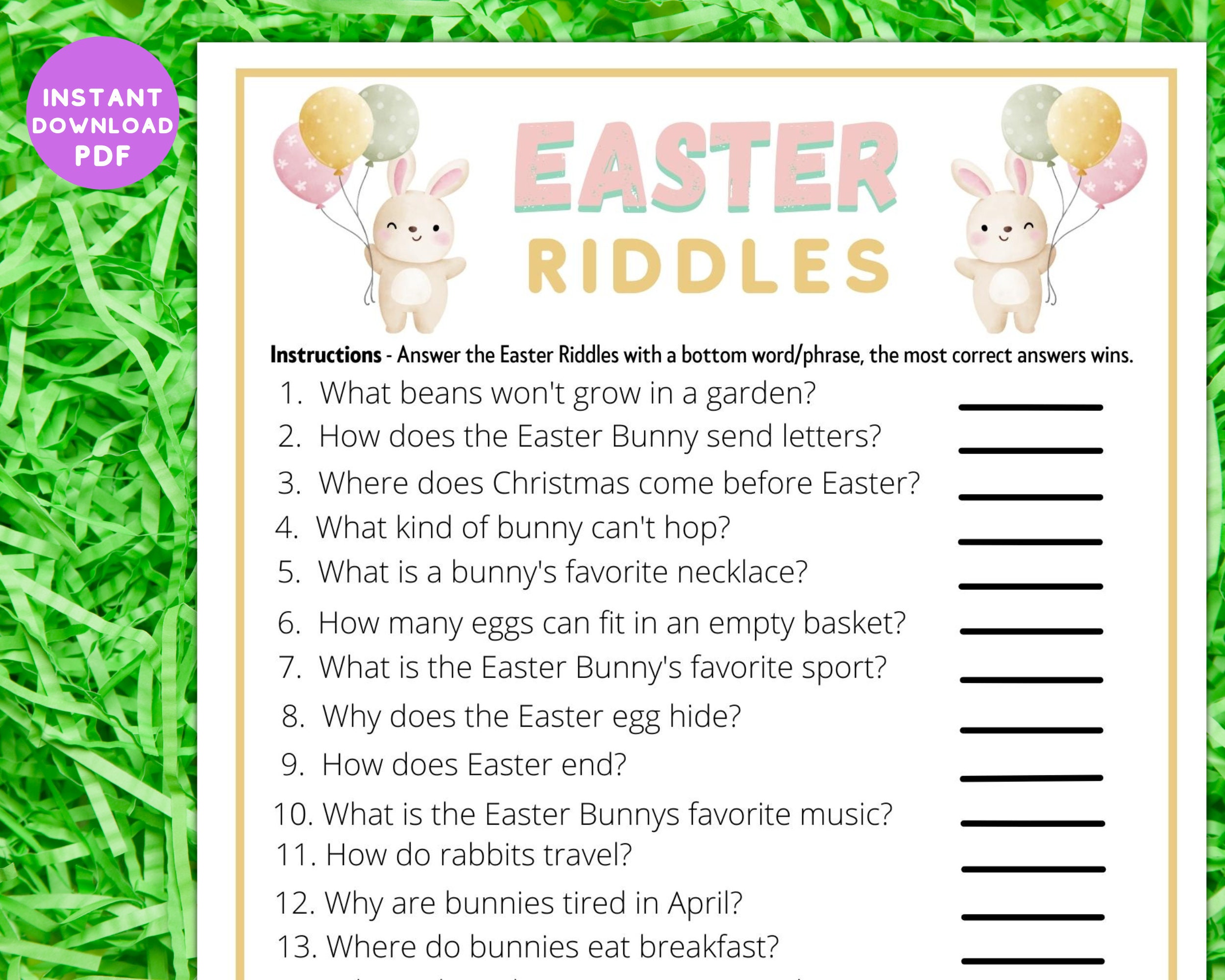 Fun Easter Riddles Printable Game | Family Activity | Kids or Adults ...