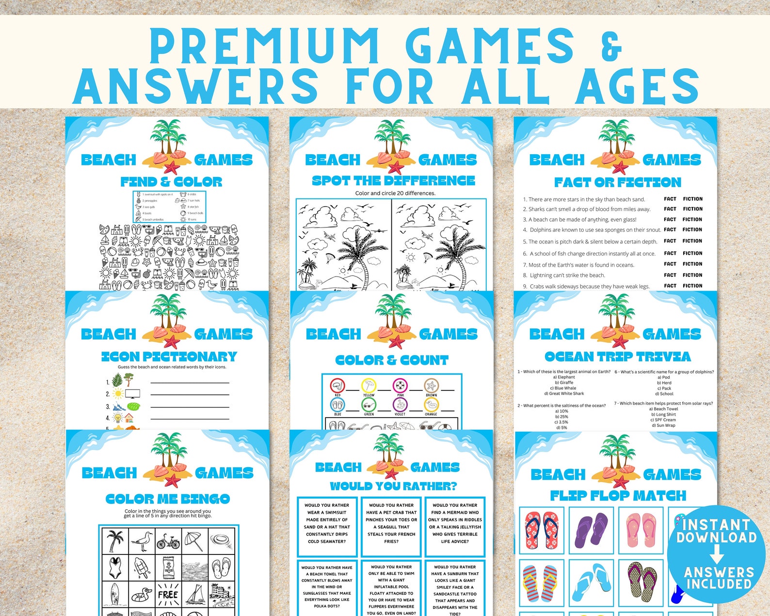 Printable Beach Games & Answers | Ocean Party Games for Kids and Adults ...