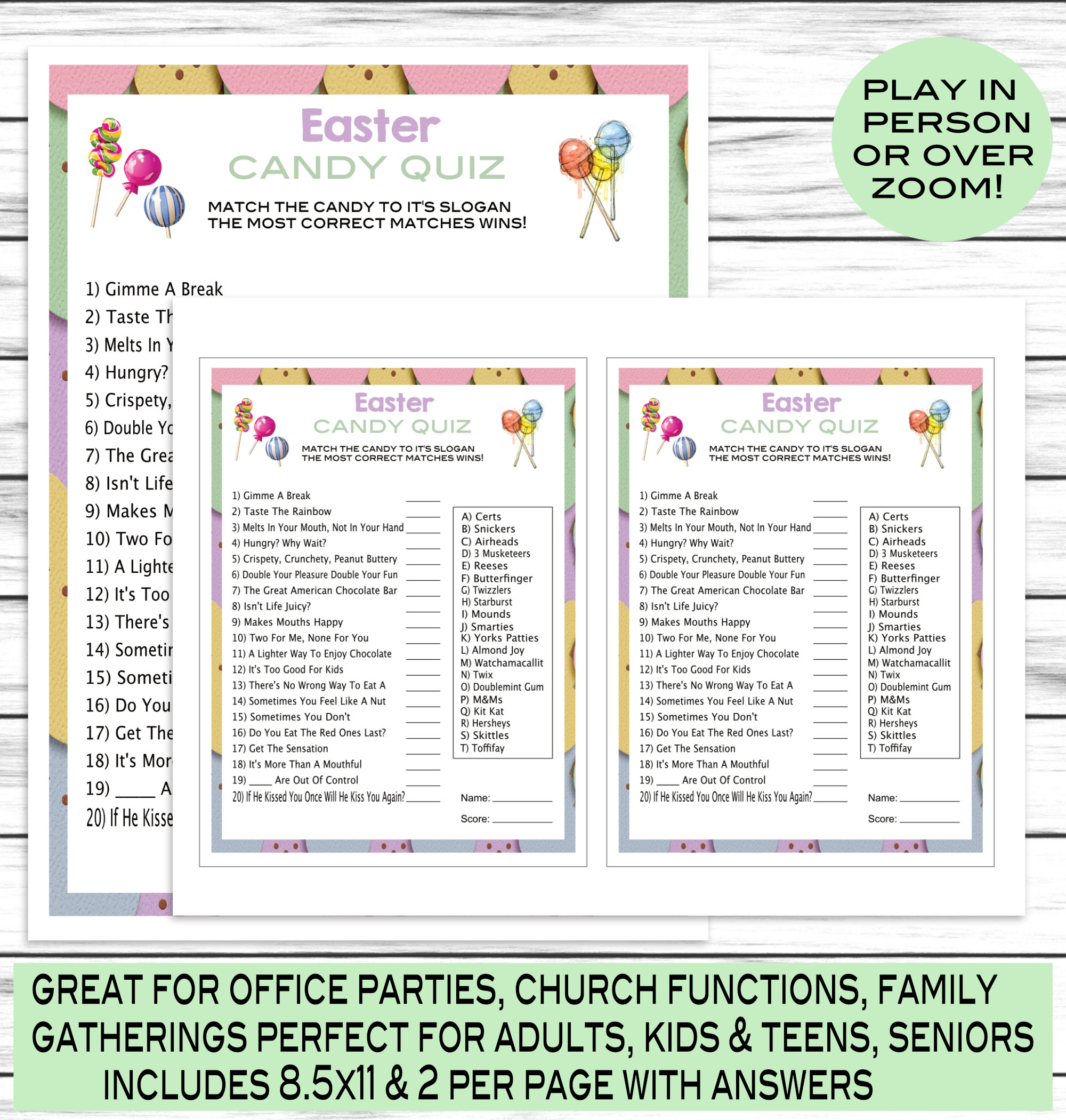 Easter Candy Quiz Easter Trivia Party Game Easter Dinner | Etsy