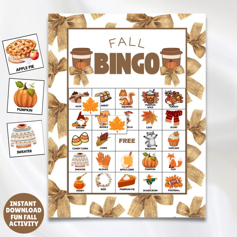 Fall Printable Bingo Cards | Autumn Group Activity | Thanksgiving ...