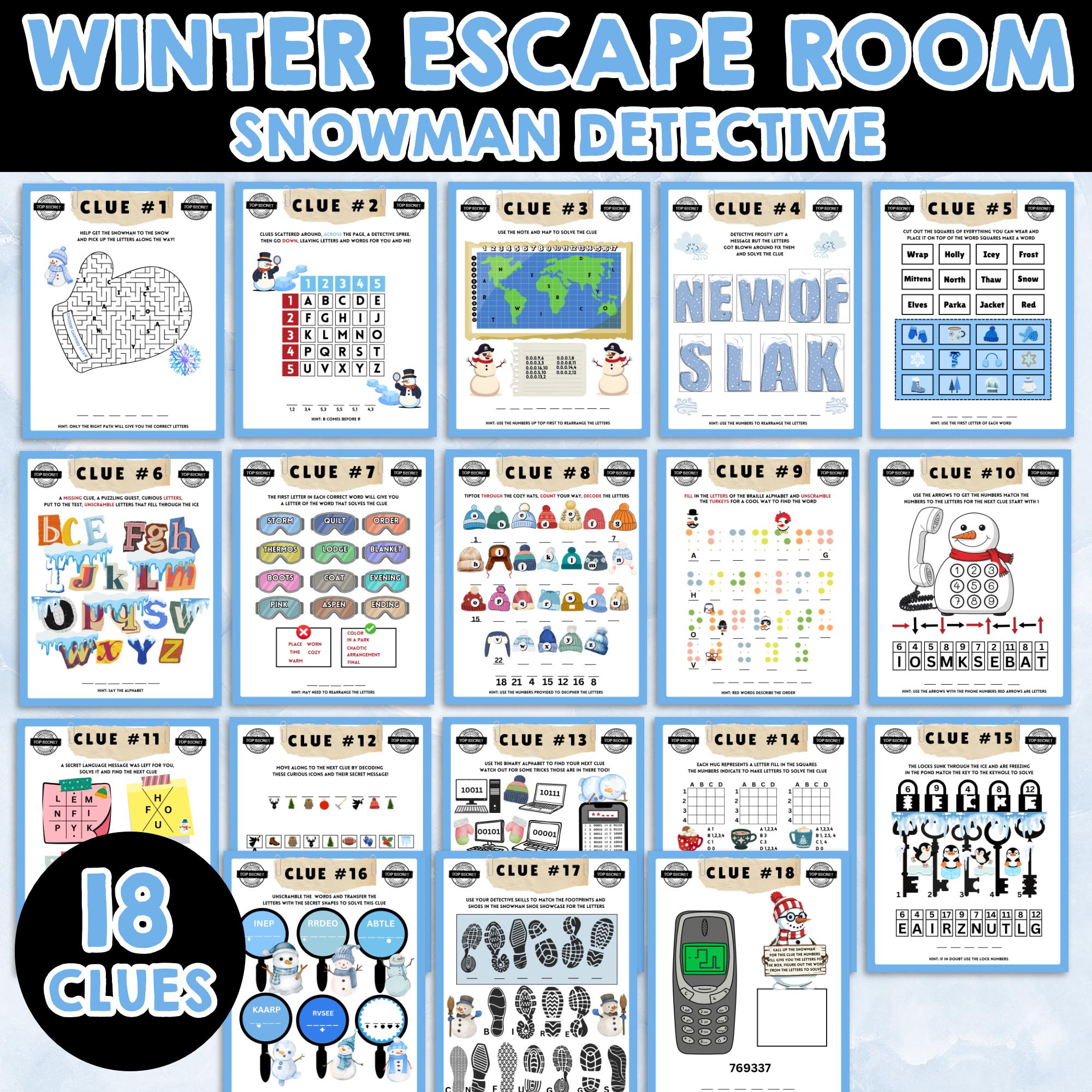 Printable Winter Escape Room | Detective Snowman's Mystery | Fun Snow ...
