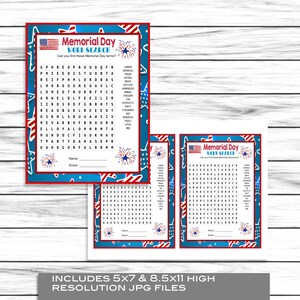 Memorial Day Word Search, Party Game, Word Find Game, for Adults Kids ...