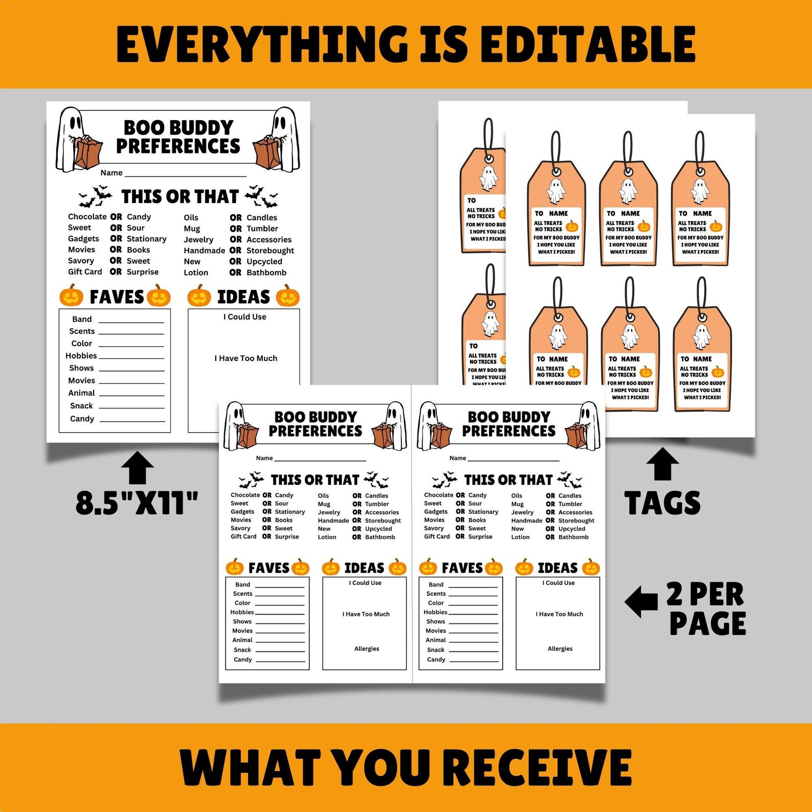 Editable Boo Buddy Questionnaire | Halloween Gift Exchange Survey for ...