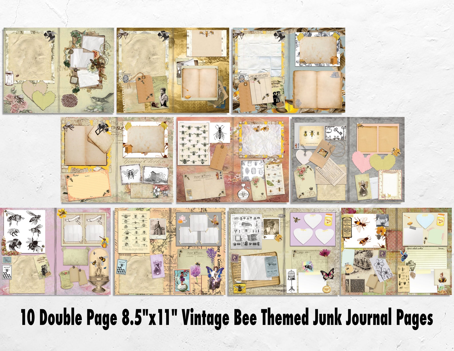 Vintage Honey Bee Ephemera Digital Junk Journal Pages Kit - Etsy