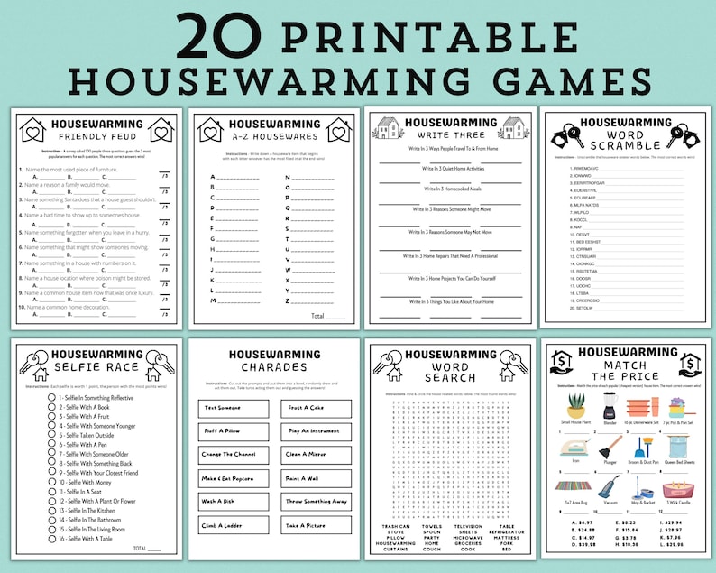 Printable Housewarming Party Games | New Home Game Bundle | Moving ...