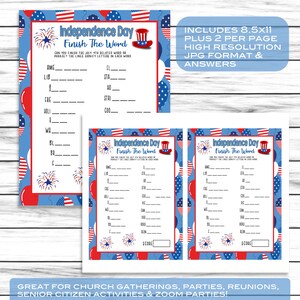Independence Day Finish the Word, Party Game, Word Game, for Adults ...