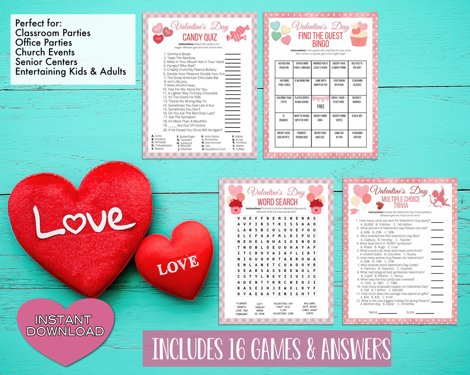Valentines Day Fun Party Games Bundle | Classroom Office Party Kids ...