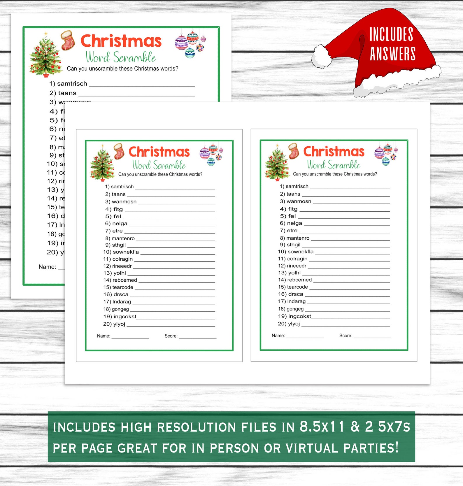 Christmas Word Scramble Game, Printable or Virtual Holiday Party Game ...