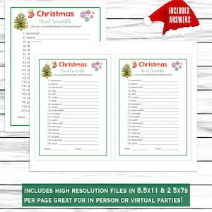 Christmas Word Scramble Game, Printable or Virtual Holiday Party Game ...