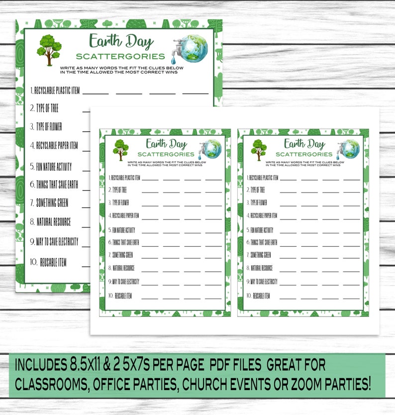 Earth Day Fun Games Party Games Trivia Scattergories Word - Etsy