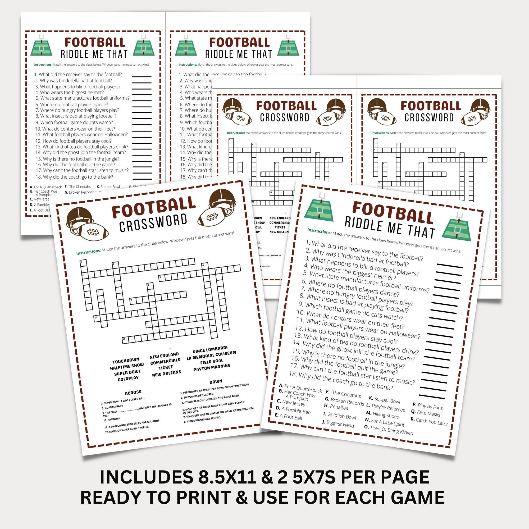 Printable Football Party Game Bundle | Kids & Adults Football Activity ...