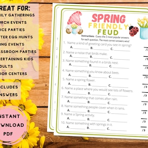 Spring Friendly Feud Trivia Printable Game | Adults Kids Fun Party ...