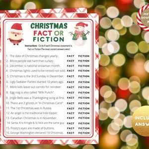 Printable Fact or Fiction Christmas Game,holiday Party Quiz Kids ...