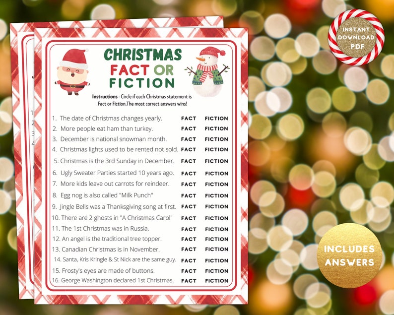 Printable Fact or Fiction Christmas Gameholiday Party Quiz - Etsy