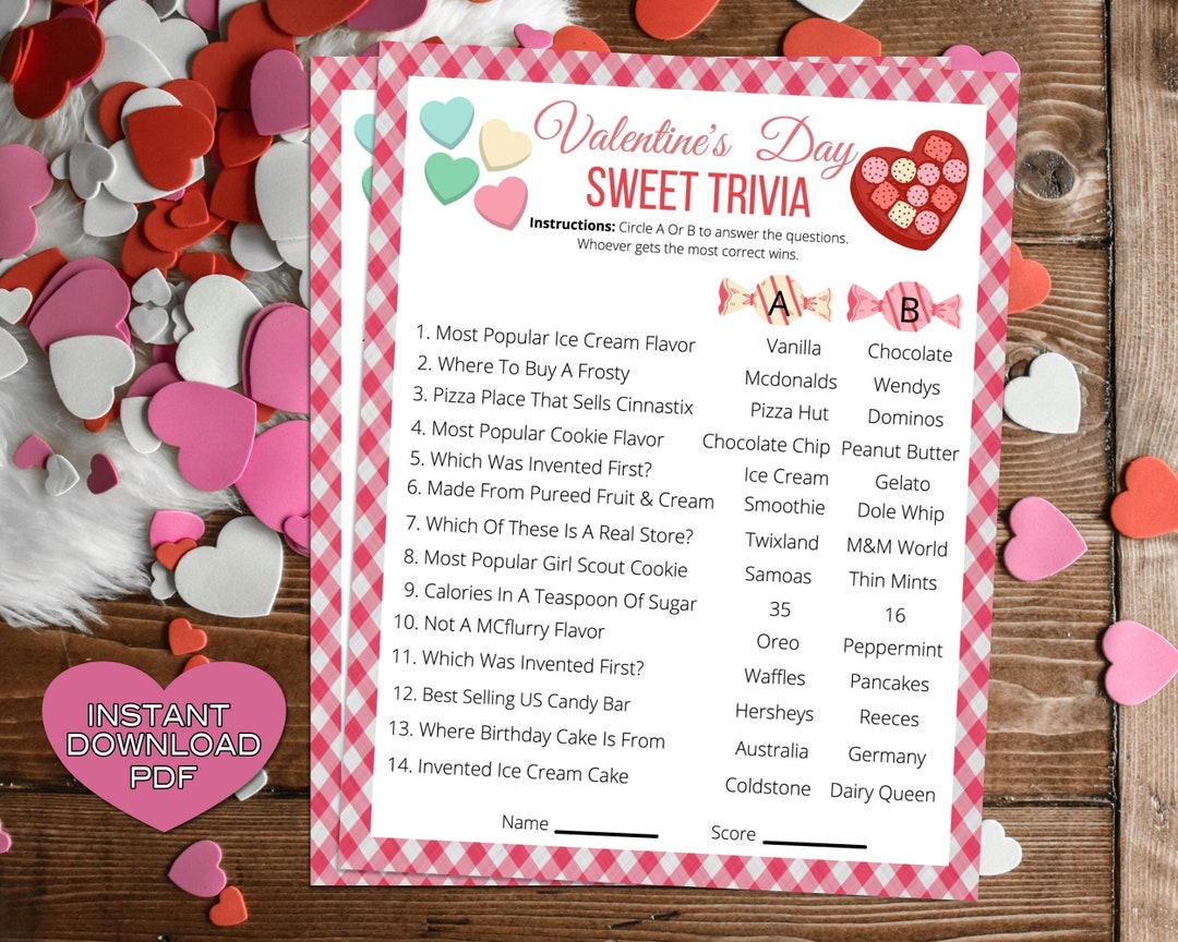 Valentines Day Fun Sweets Trivia Game -classroom Office Party Game for ...