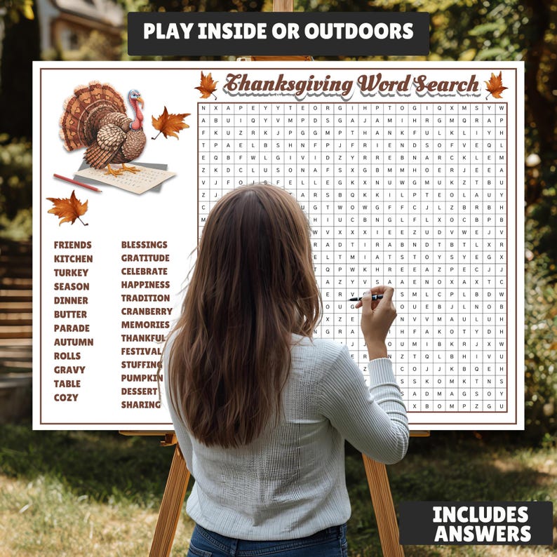 Giant Thanksgiving Word Search | Printable 48x36 Large Print Game | Fun ...