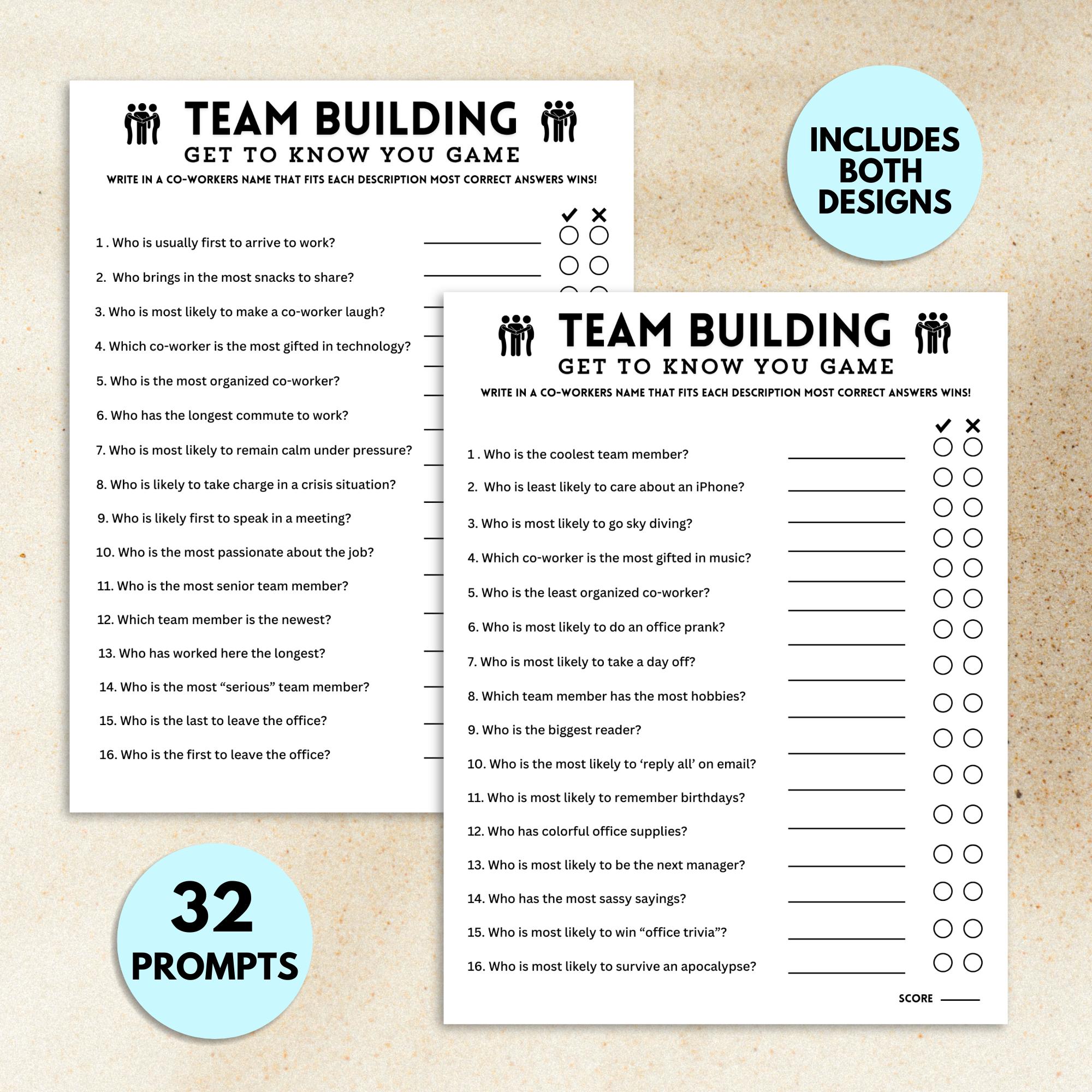 Team Building Get to Know You Game | Office Games | Coworker Games ...