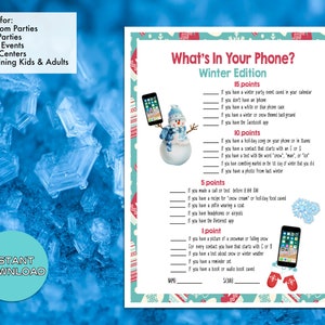Winter Whats in Your Phone, Party Game, Phone Game, for Adults Kids ...