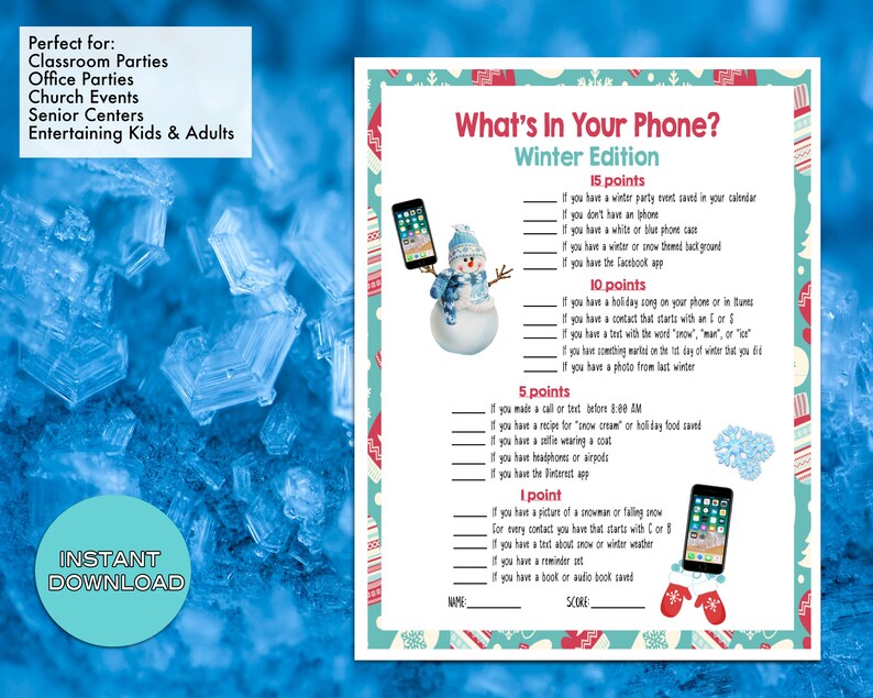 Winter Whats in Your Phone Party Game Phone Game for Adults - Etsy