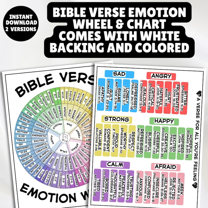 Bible Verse Feelings Chart Printable Emotions Wheel | Scripture Study ...