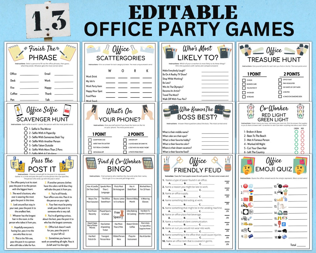 Editable Office Party Games Bundle | Printable Quizzes Work Team ...