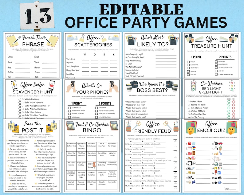 Editable Office Party Games Bundle | Printable Quizzes Work Team ...