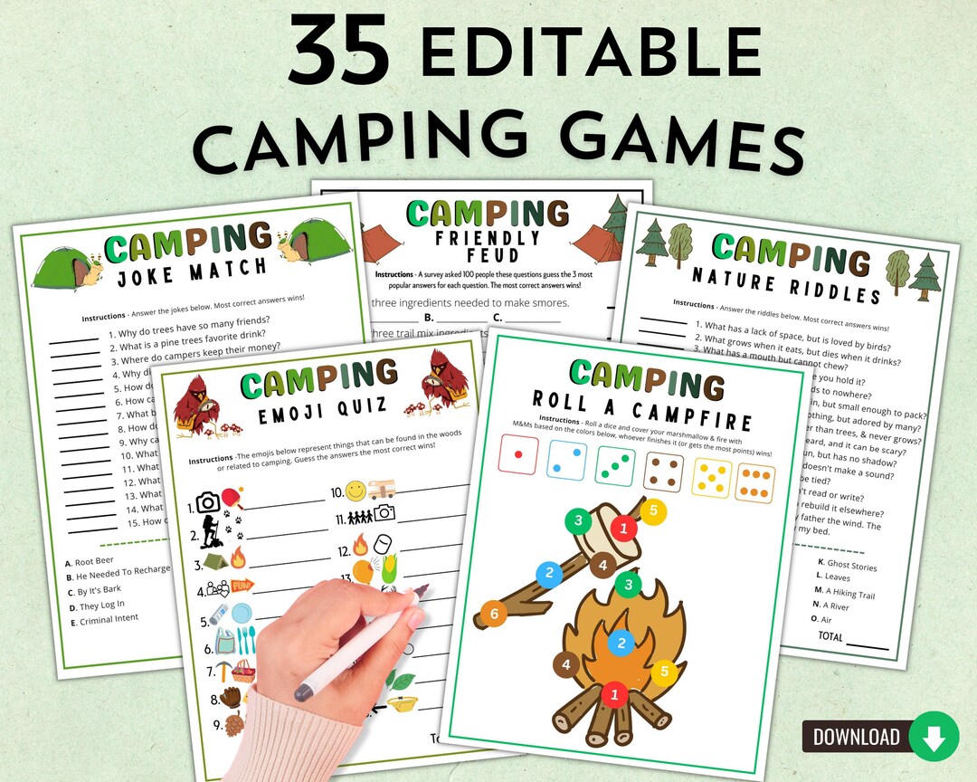 Printable Editable Camping Games Bundle for Kids & Adults | Family ...