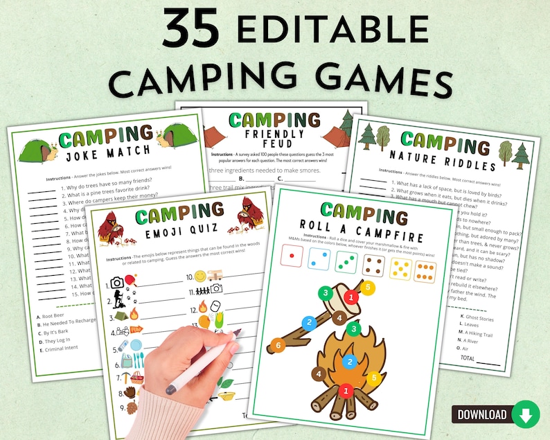 Printable Editable Camping Games Bundle for Kids & Adults | Family ...