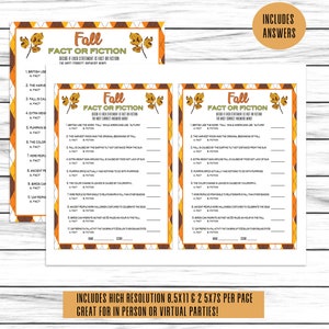 Fall Fact or Fiction Trivia Game, Printable or Virtual Adults & Kids ...