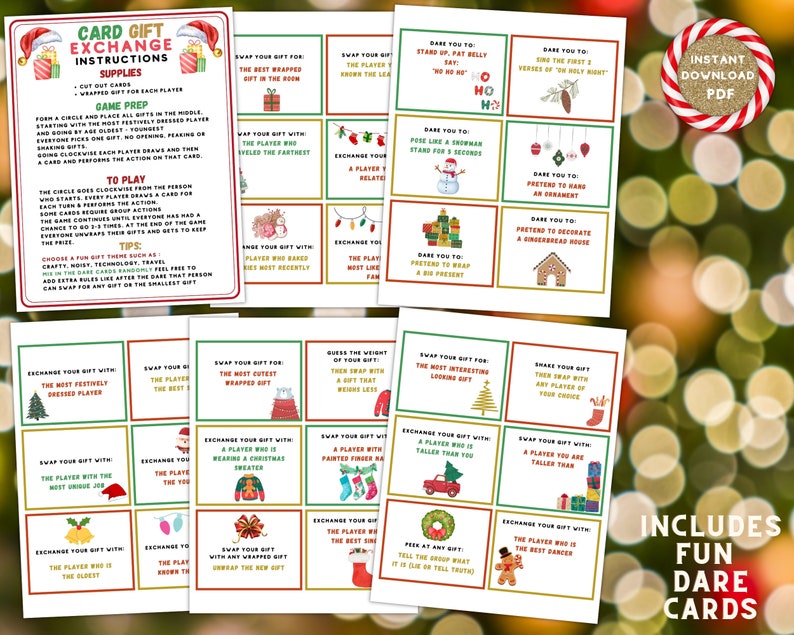 Christmas Gift Exchange Yankee Swap Cards, Printable Group Xmas Present ...