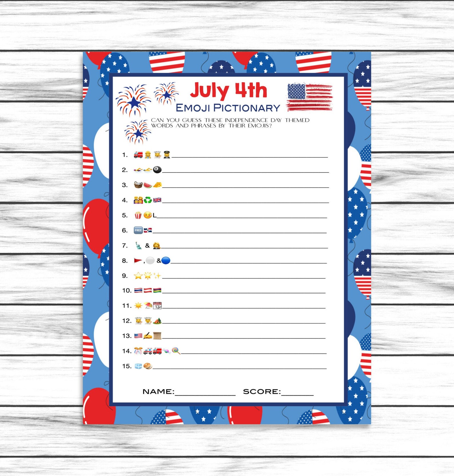 July 4th Game, Emoji Pictionary, Party Game, Emoji Game, for Adults ...