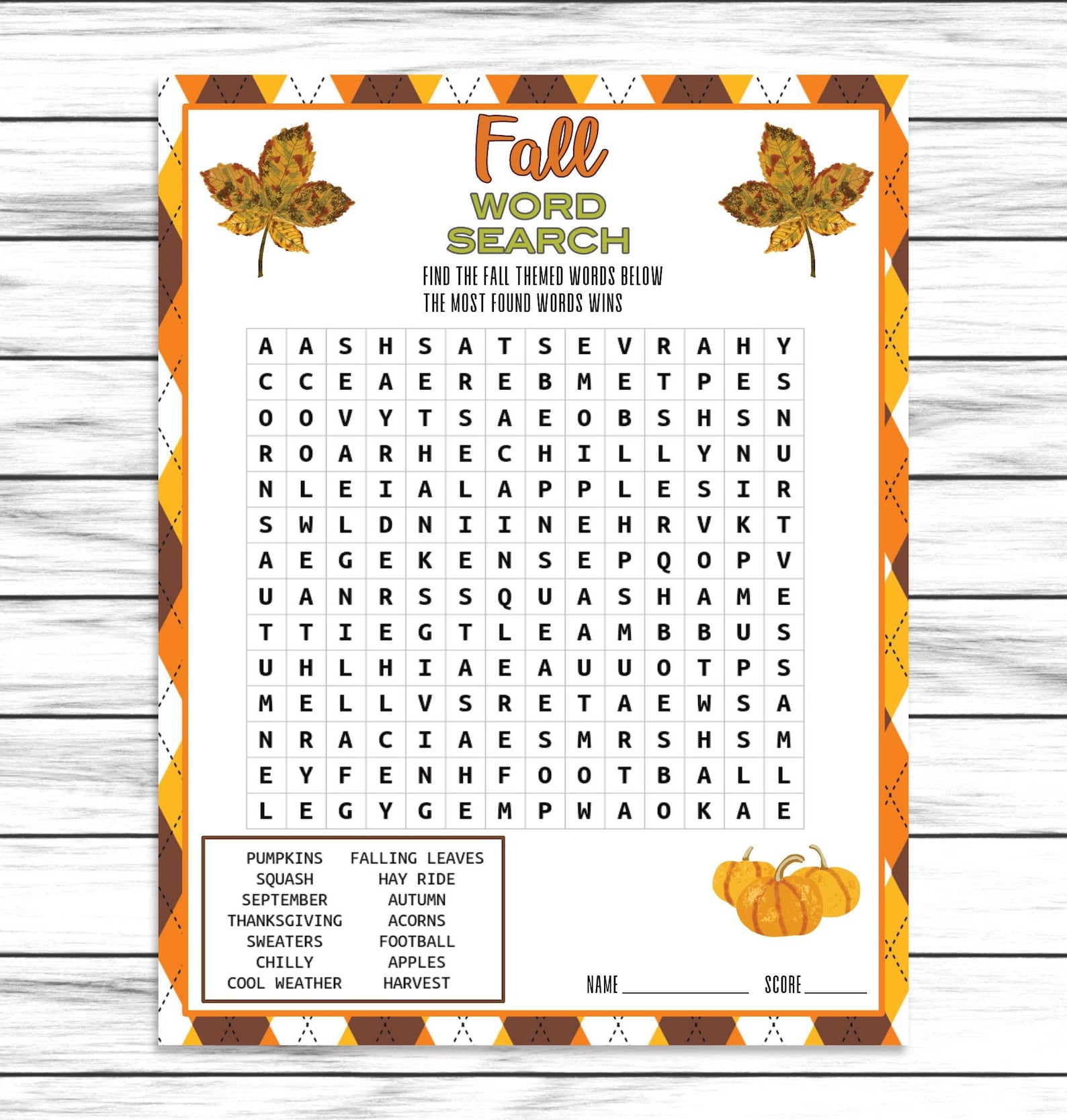 Fall Word Search Game Printable or Virtual Game for Adults - Etsy