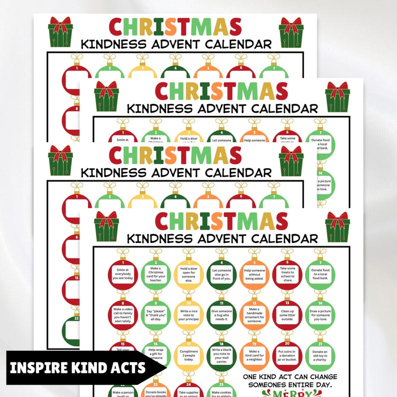 Printable Christmas Acts of Kindness Advent Calendar Card | Kids ...