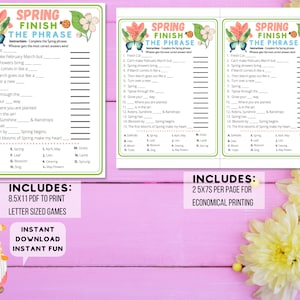 Spring Finish the Phrase Printable Game | Kids Adults Fun Word Activity ...