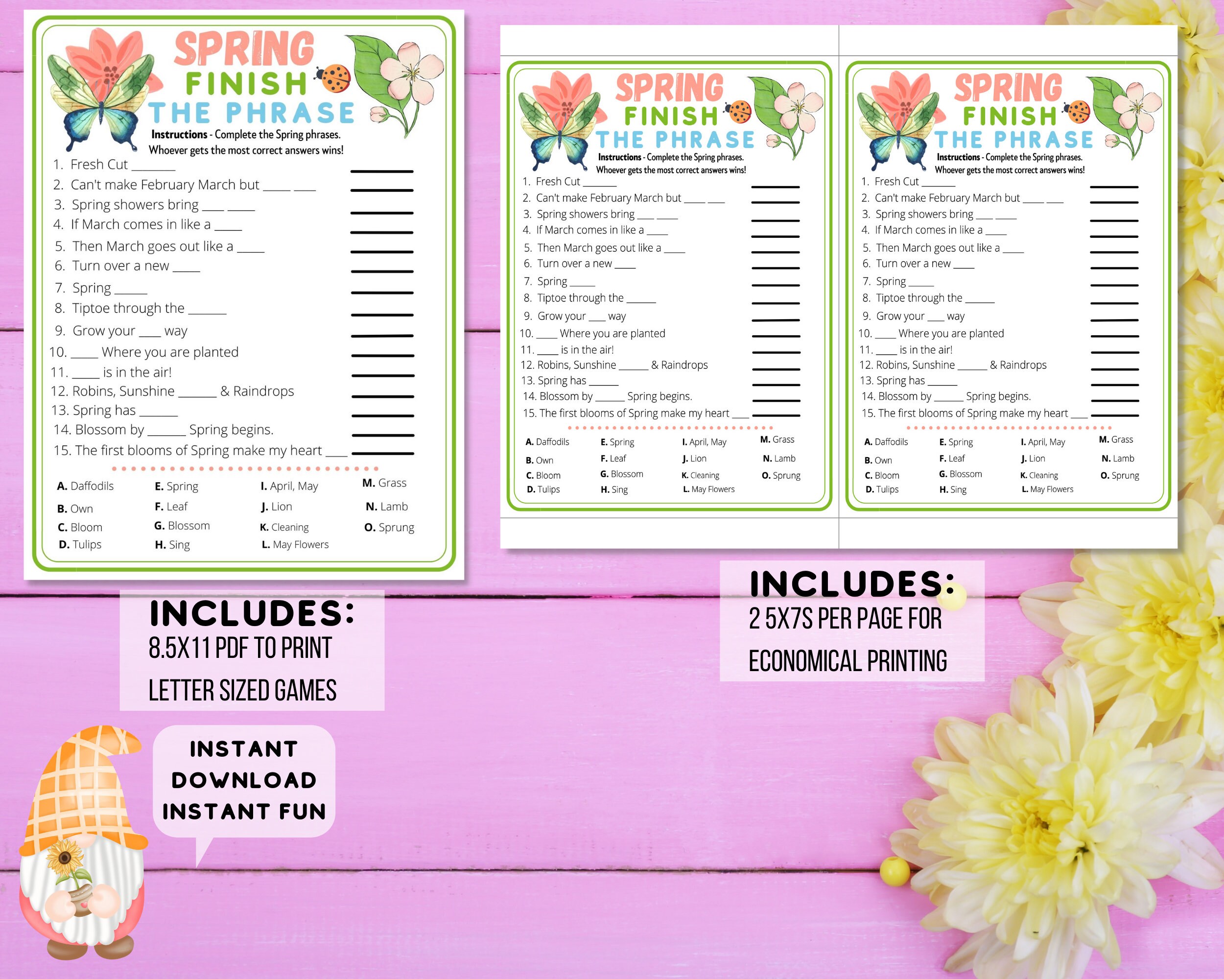 Spring Finish the Phrase Printable Game | Kids Adults Fun Word Activity ...