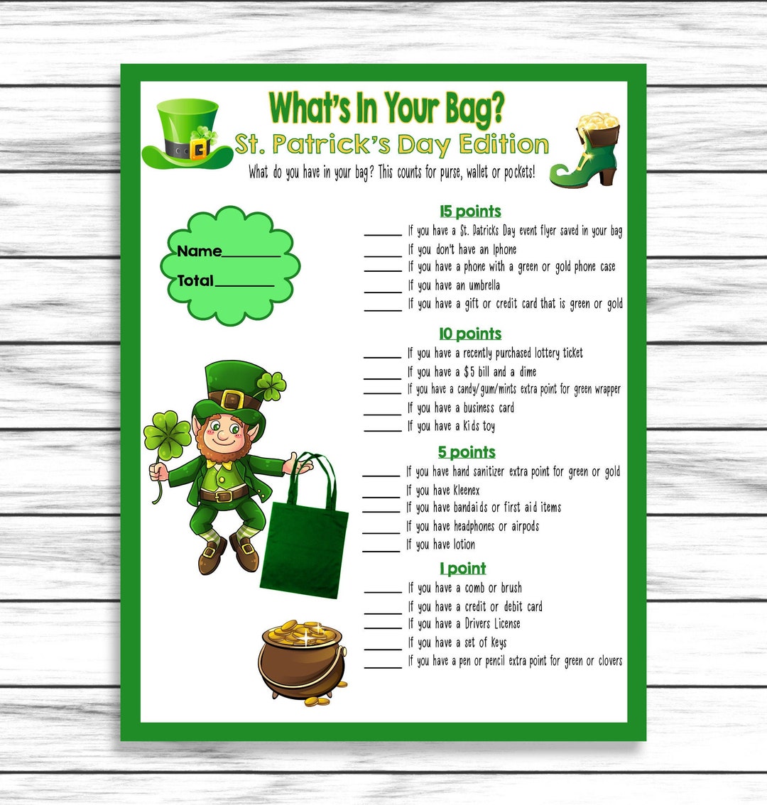 St Patricks Day Whats in Your Bag Purse, St Patricks Day Game, St ...