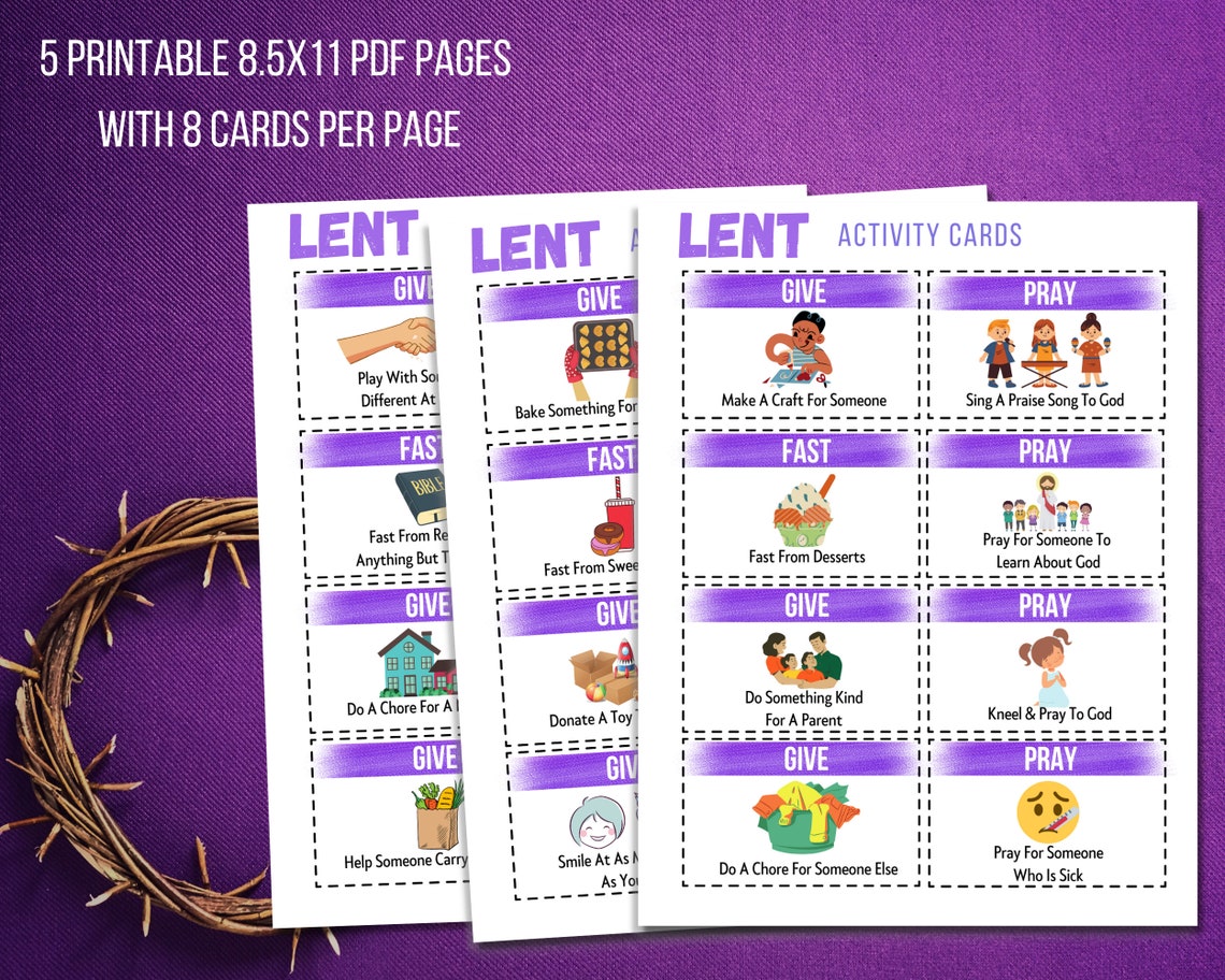 Lent Printable Kids Activity Cards, Childrens Lenten Activities, Lent ...