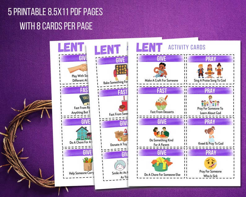 Lent Printable Kids Activity Cards Childrens Lenten - Etsy