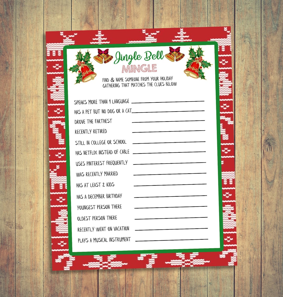Jingle Bell Mingle Adult Holiday Party Game, Christmas Printable Find ...