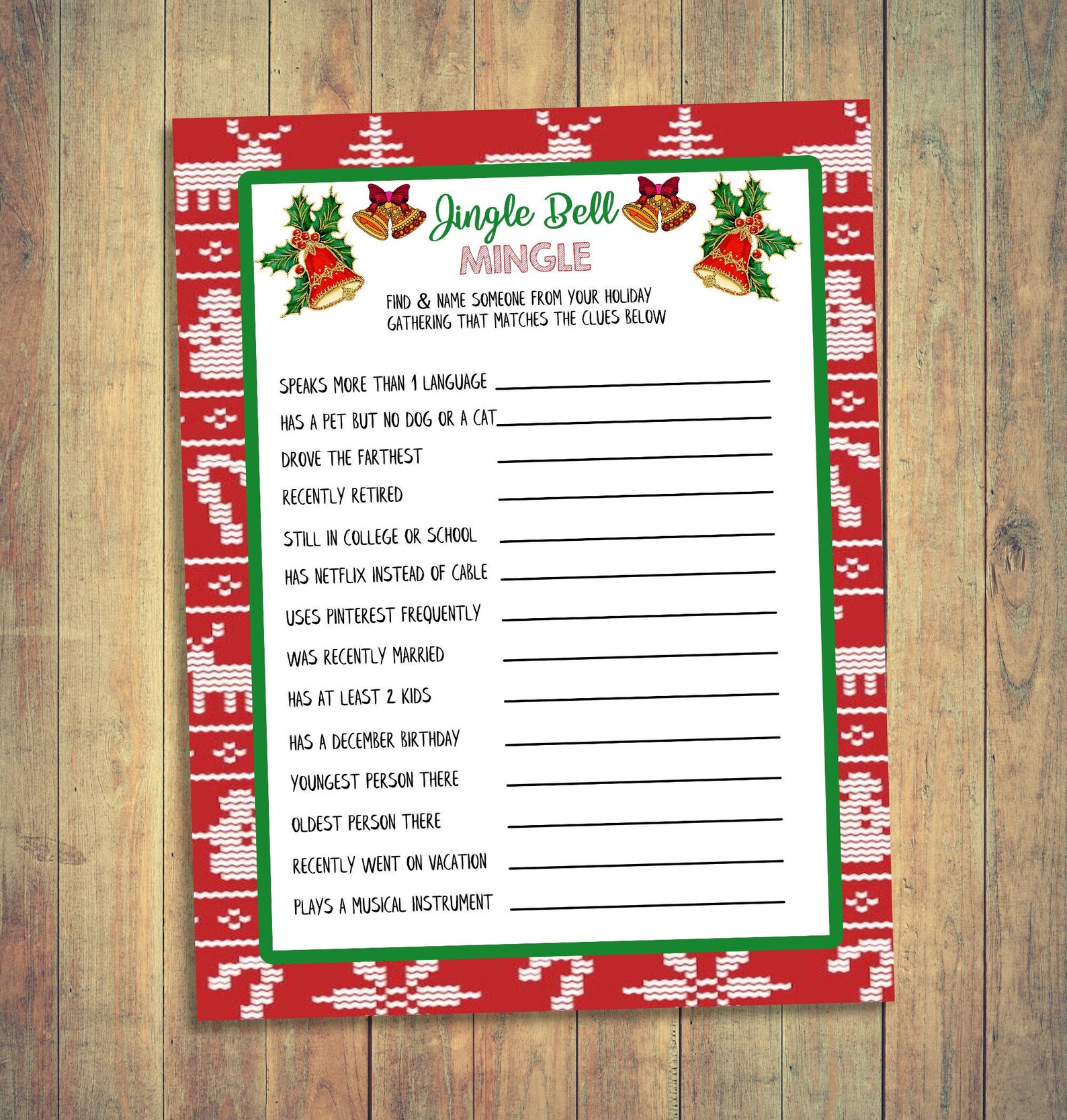Jingle Bell Mingle Adult Holiday Party Game, Christmas Printable Find ...